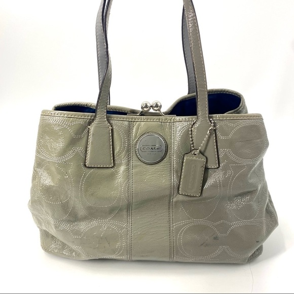 Coach | Bags | Coach Signature Stitch Carryall Kiss Lock Patent Leather ...